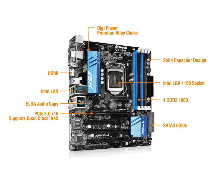 ASRock H97M PRO4 H97 LGA1150 mATX (H97M PRO4) - Płyta główna - Morele.net