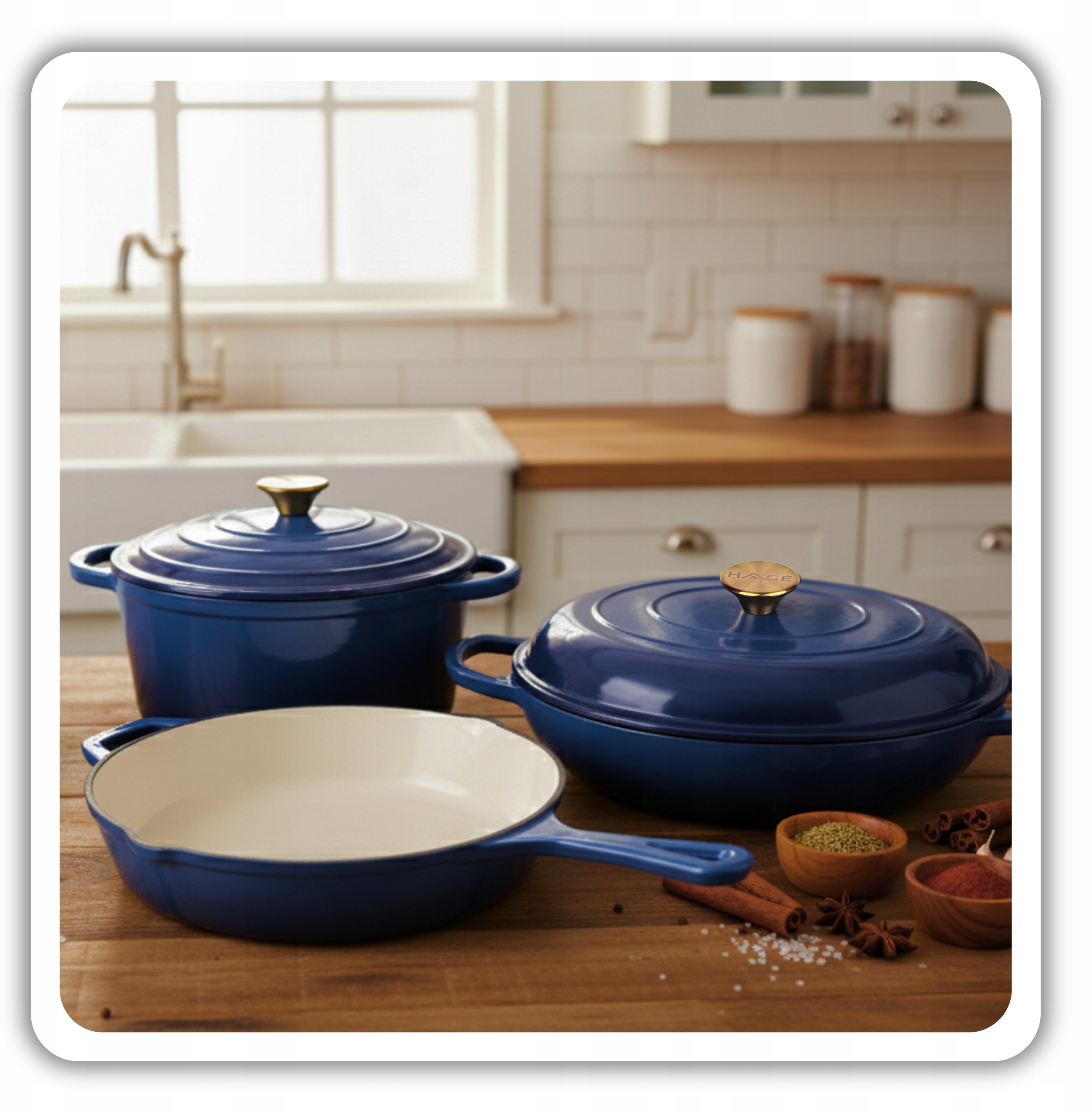 Atusa EMALIOWANY GARNEK ŻELIWNY PŁASKI 30cm 3L HAGE NIEBIESKI - Morele.net