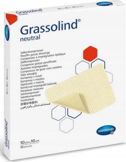 Hartmann HARTMANN GRASSOLIND Neutral 10cmx10cm - Opatrunek siatkowy z maścią, jałowy 1szt ...