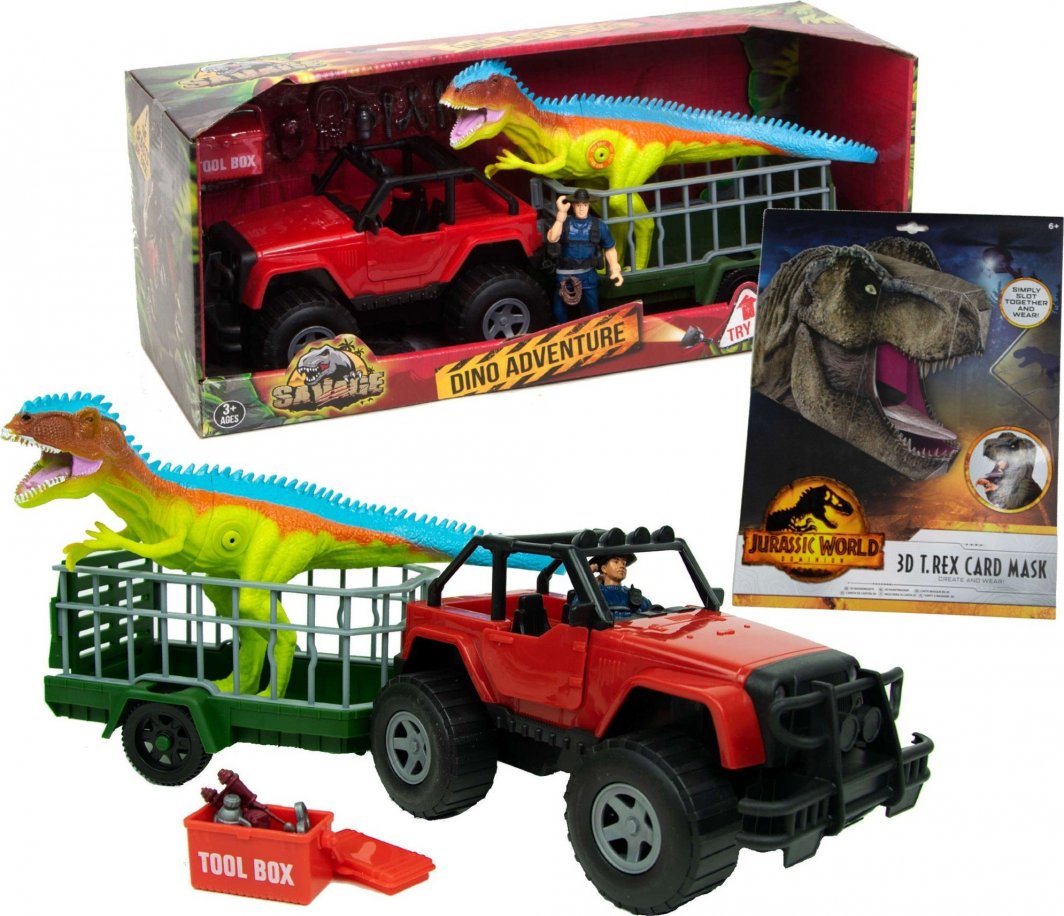 Ameet Jurassic World Zestaw Samochód Jeep i figurka dinozaura + maska ...