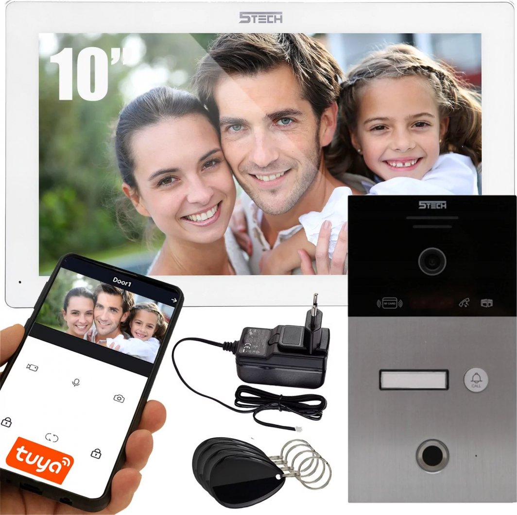 5TECH Wideodomofon jednorodzinny 5TECH duży monitor 10" VERUS(W)/84253 otwieranie odciskiem ...