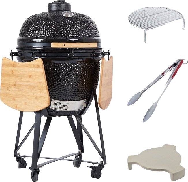 Kamado Grill ogrodowy Węglowy Big 46.5 cm x 46.5 cm czarny + zestaw ...