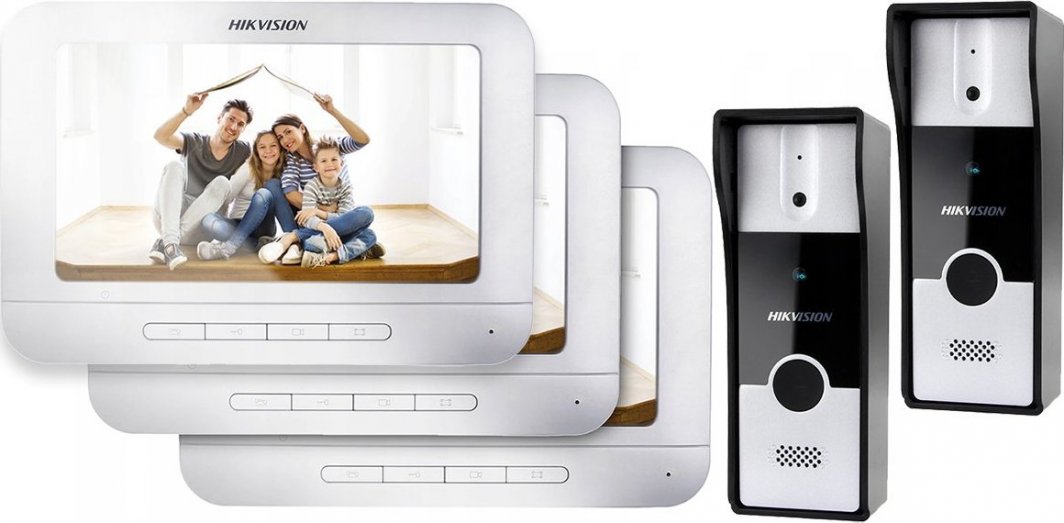 Hikvision DS-KIS202 Wideodomofon Wideofon - 2 stacje bramowe 3 monitory ...