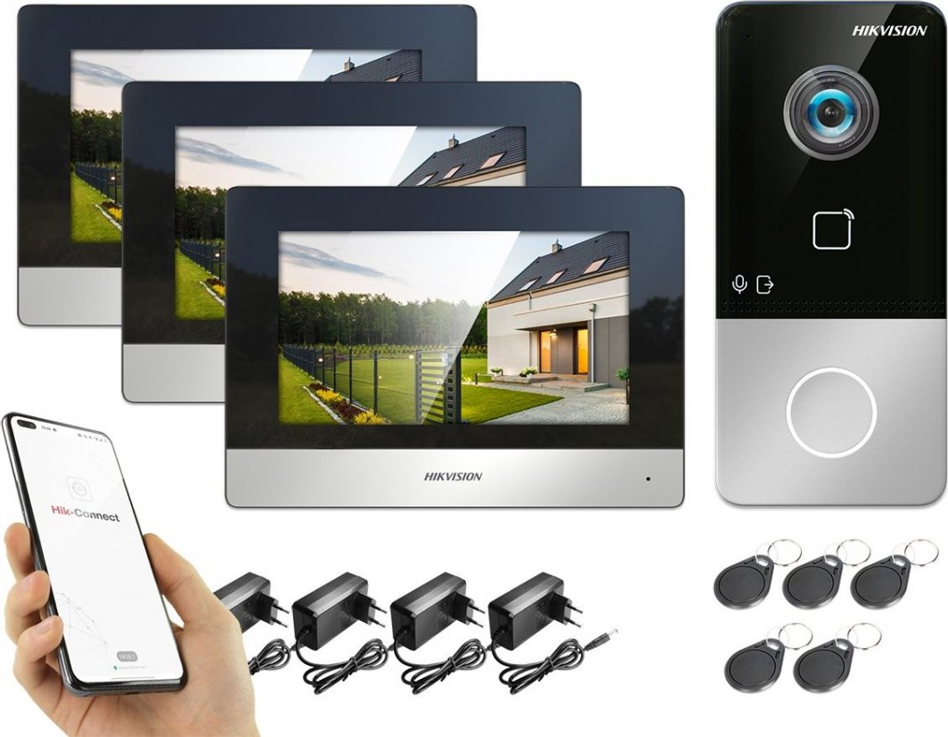 Hikvision Wideodomofon IP DS-KIS603-P trzy monitory i panel z ... Hikvision Wideodomofon IP DS-KIS603-P trzy monitory i panel z ...