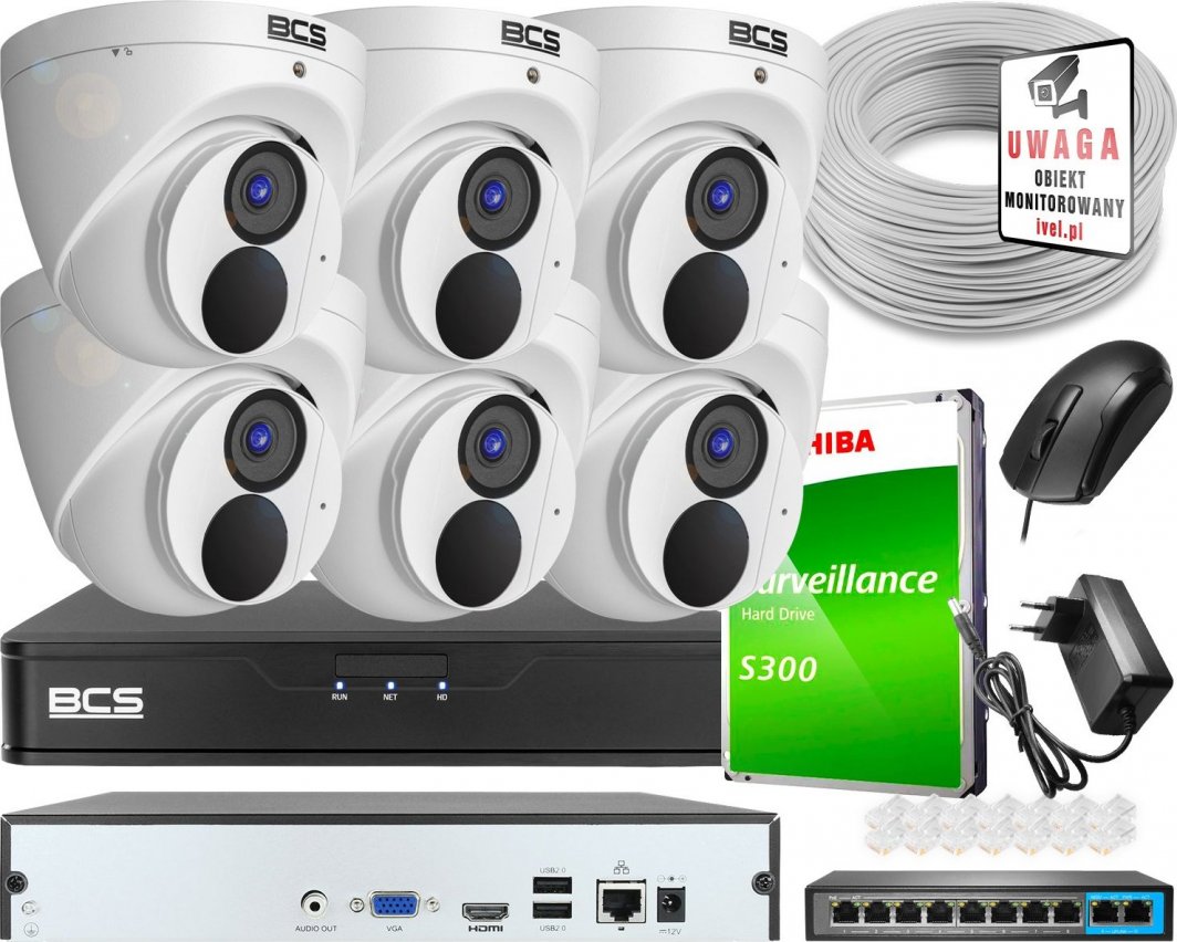 BCS Dozór obiektu, posesji, system monitoringu BCS 6 kamer 2Mpx Full HD ...