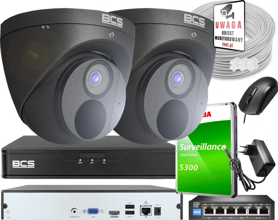 BCS BCS monitoring 2 kamer 4 Mpx CMOS Starlight, szeroki kąt, 2K funkcje inteligentne, mikrofon ...