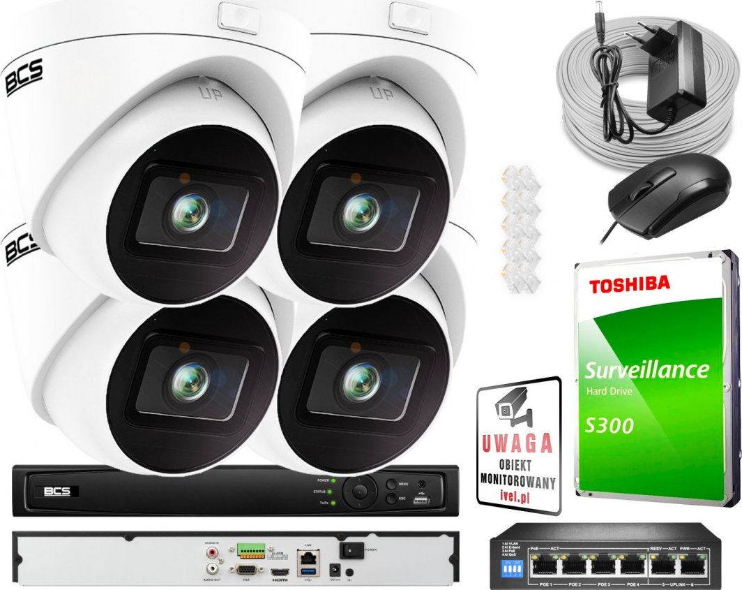BCS View BCS View Zestaw monitoringu 4 kamer 4 MPx IR 30m, Detekcja ...
