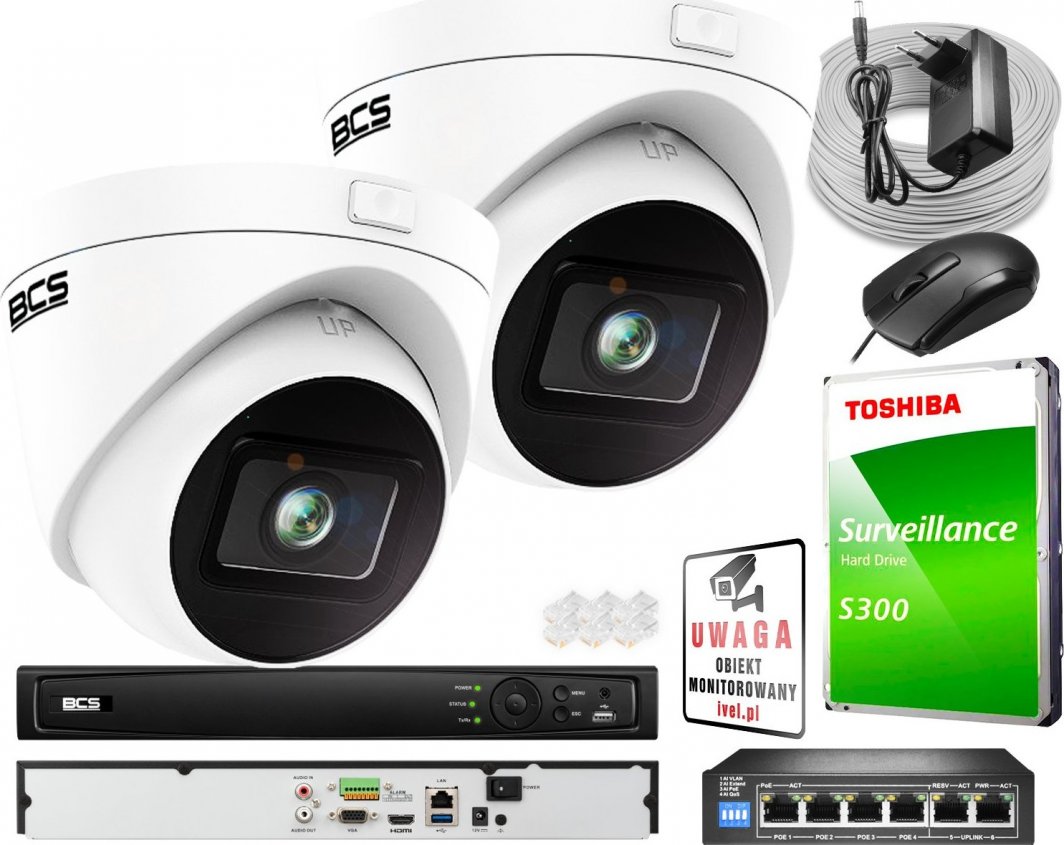 BCS View BCS View Zestaw monitoringu 2 kamer 4 MPx IR 30m, Detekcja ...