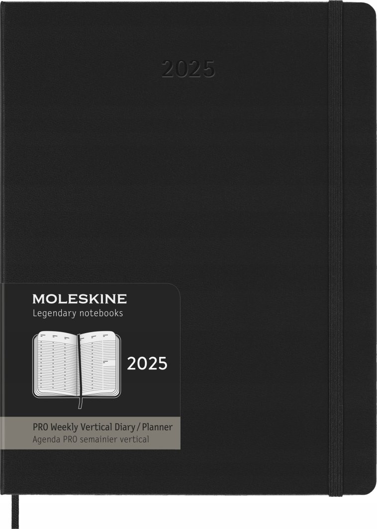 Moleskine Kalendarz tygodniowy vertykalny MOLESKINE Pro 2025, 12M, XL, twarda oprawa, 19x25cm ...