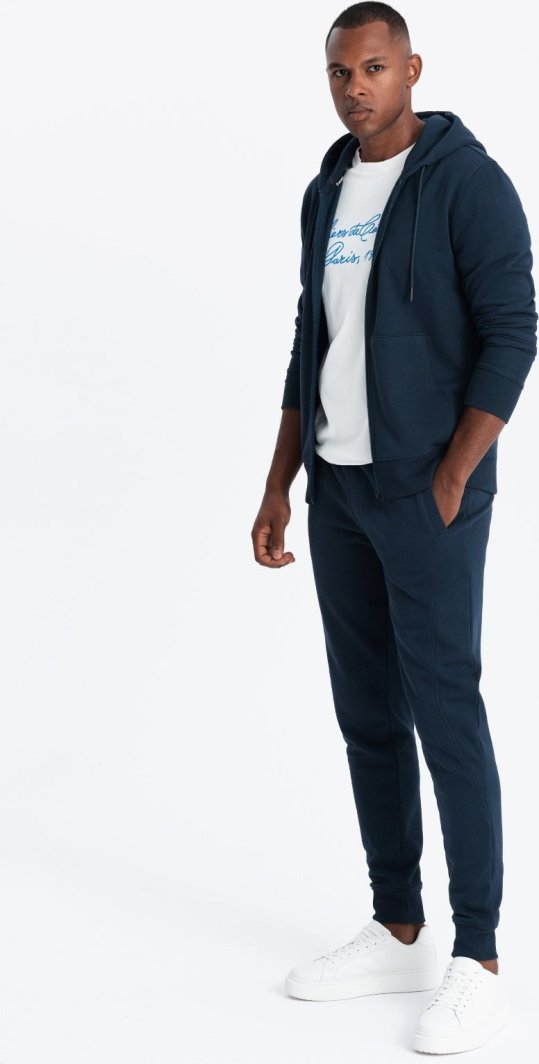 Ombre Męski bawełniany komplet dresowy BASIC bluza rozpinana + joggery granatowy V1 Z86 M ...