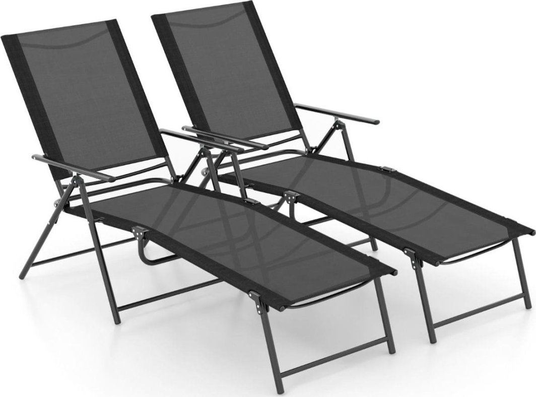 Costway Leżak ogrodowy z regulowanym oparciem zestaw 2 szt. - Morele.net