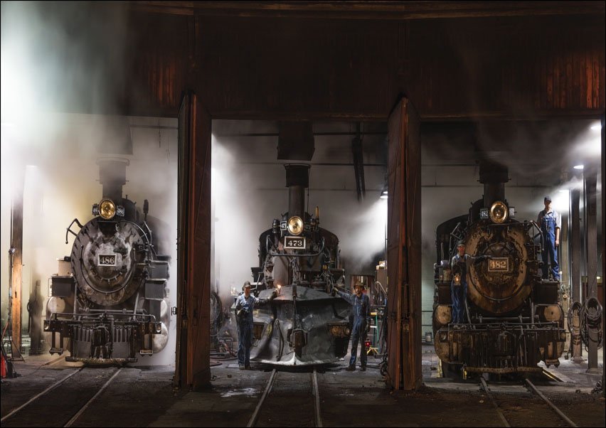 Hog Studio Steam locomotives in the roundhouse of the Durango ...