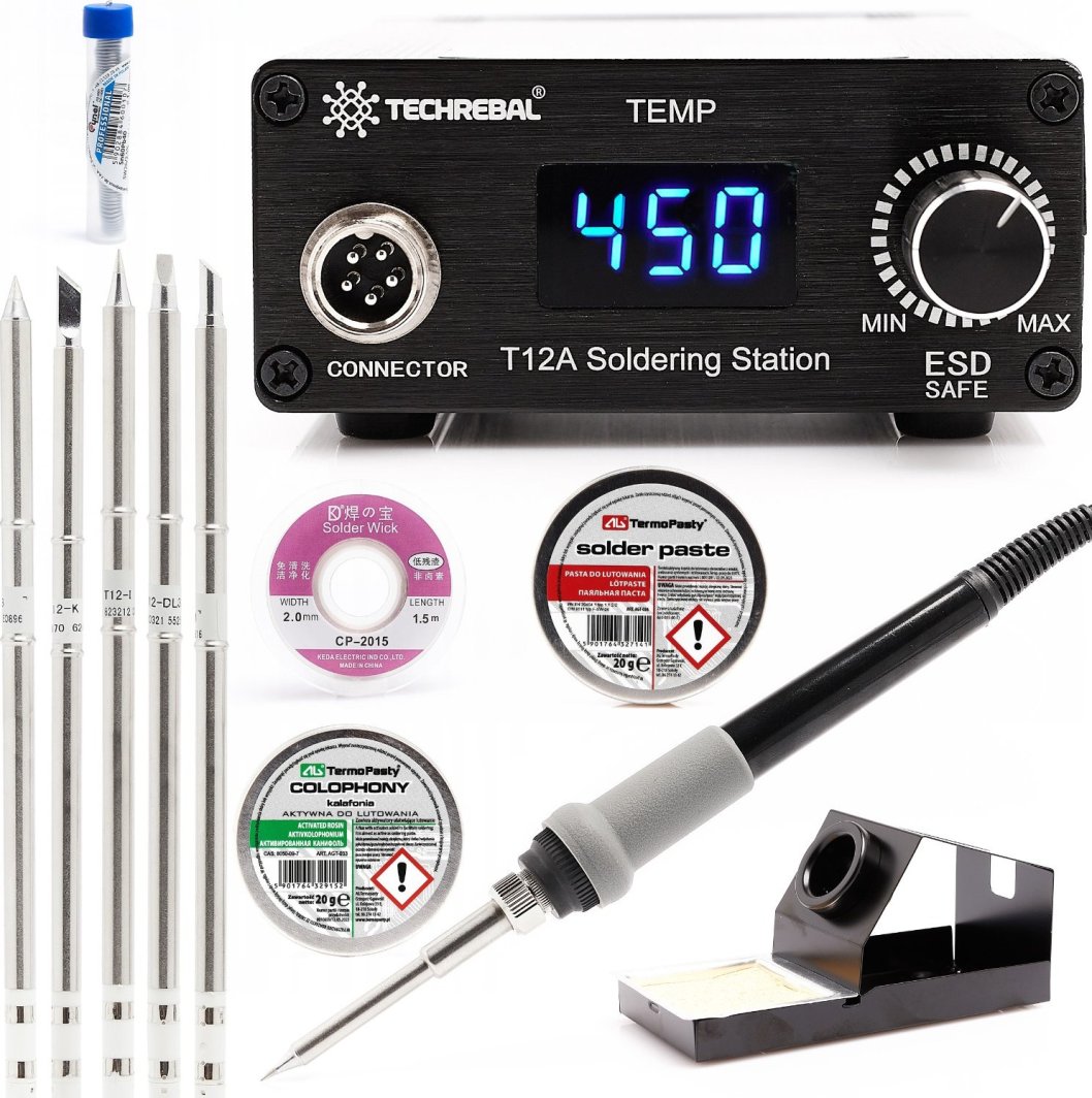 Techrebal Zestaw Stacja Lutownicza Lutownica T12A 75W + Groty T12 ...