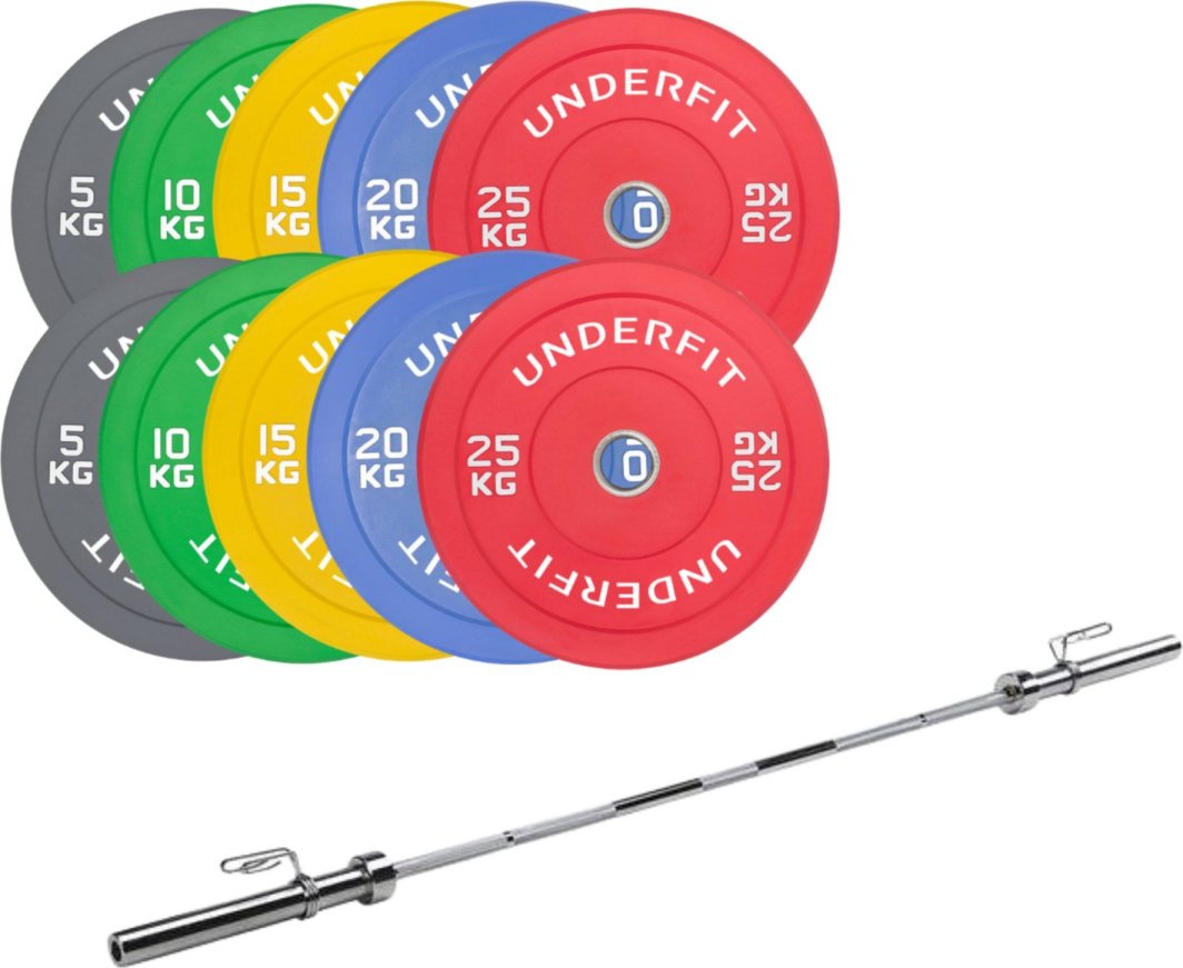 UnderFit Sztanga olimpijska bumper color 180 cm UNDERFIT 164 kg ...