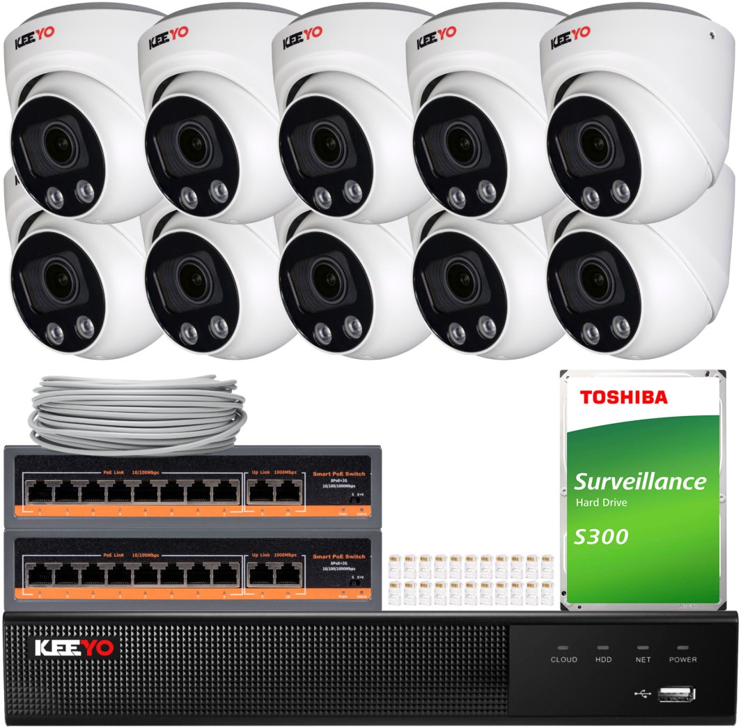 Keeyo Zestaw do monitoringu KEEYO 10x LV-V-IP8M3AF-DL 4K Funkcje Ai ...