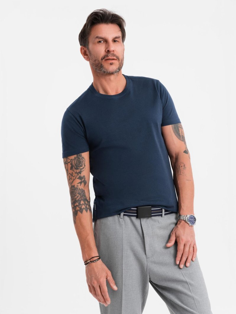 Ombre Klasyczny T-shirt męski bawełniany BASIC - granatowy V2 OM-TSBS-0236 S - Morele.net