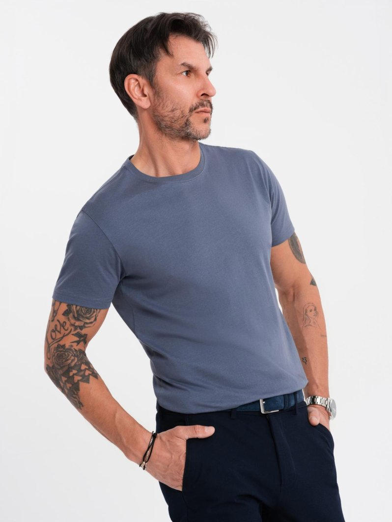 Ombre T-shirt męski klasyczny bawełniany BASIC - niebieski denim V7 OM-TSBS-0236 L - Morele.net