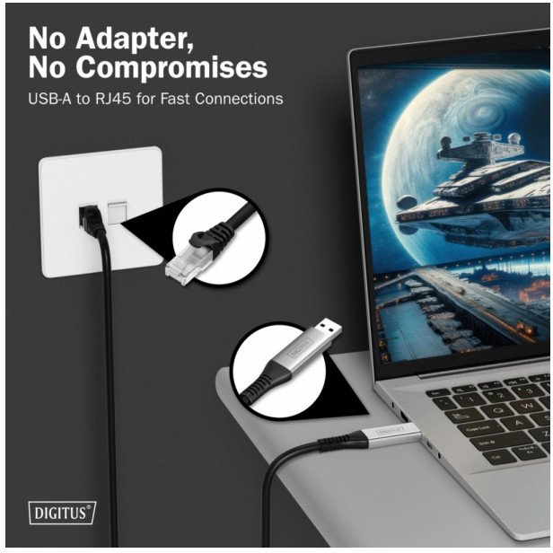 Digitus digitus Kabel adapter USB-A - RJ45 Kat. 6A S/FTP, 1 Gbit/s, USB 3.2 Gen1, LSZH, 5m ...