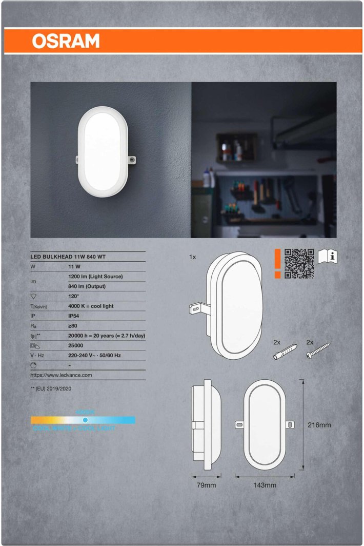 Osram Public LED luminaire OSRAM BULKHEAD, IP54, 11W, 4000K, 840lm ...