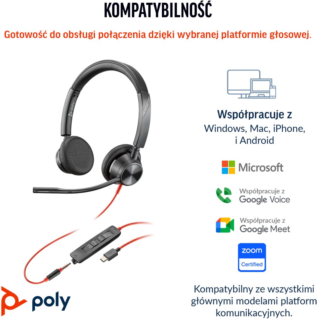 Poly Blackwire 3325 Stereo Microsoft Teams Certified USB-C Headset +3 ...