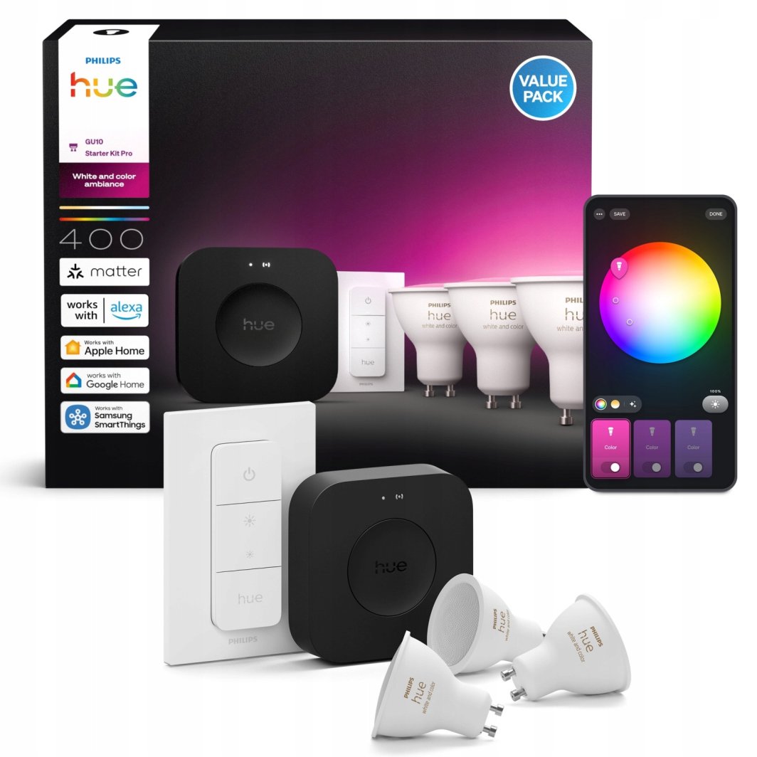 Philips Startkit White and Color Ambiance 3xGU10 400lm + Remote + Hue ...