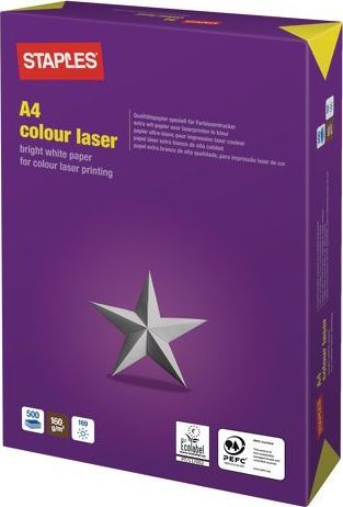 Staples STAPLES Papier COLOUR LASER A4 160g biały, ryza 250 arkuszy ...
