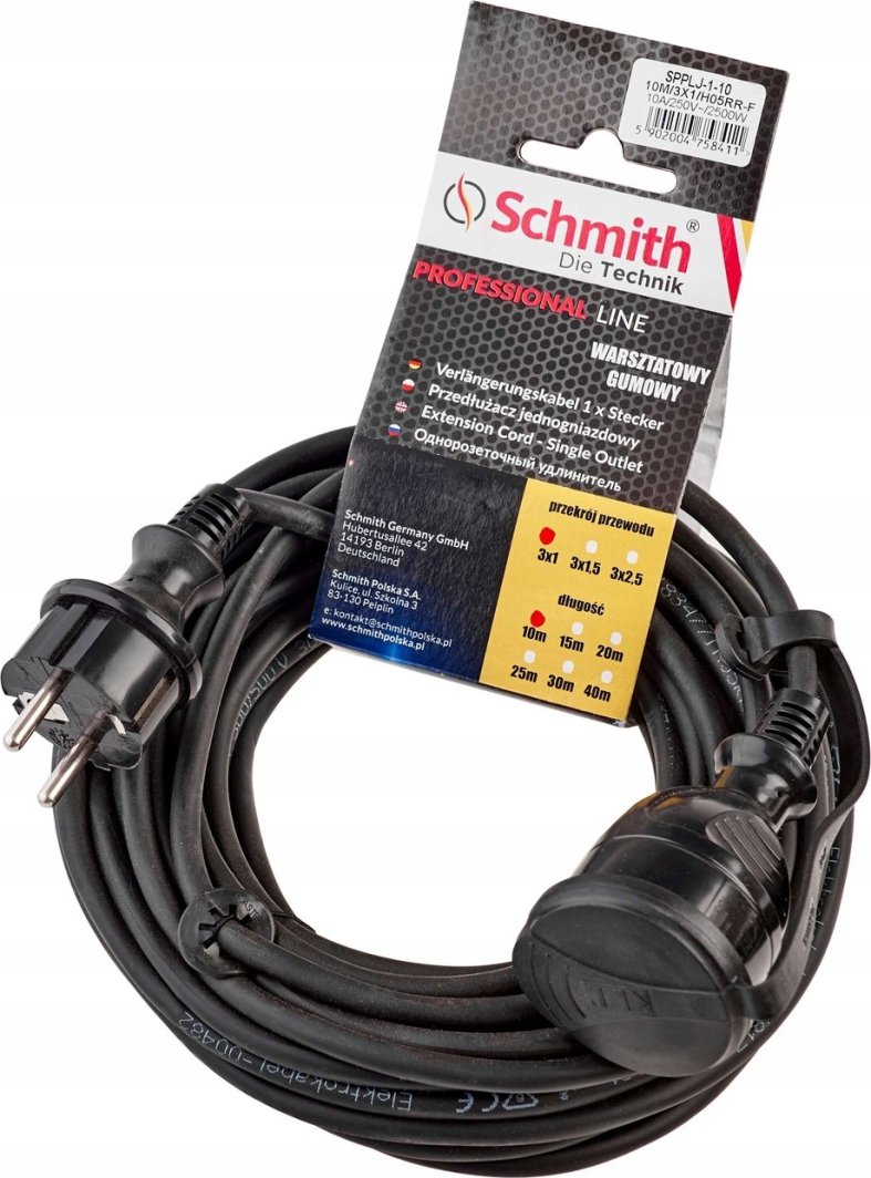 Schmith PRZEDŁUŻACZ GUMOWY, PRZEW 3X1,5MM, 15M, CZARNY - Morele.net