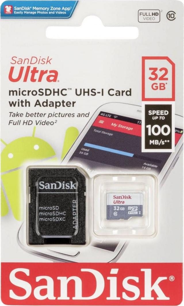 SanDisk Ultra MicroSDHC 32 GB Class 10 UHS-I (SDSQUNR-032G-GN3MA) w ...