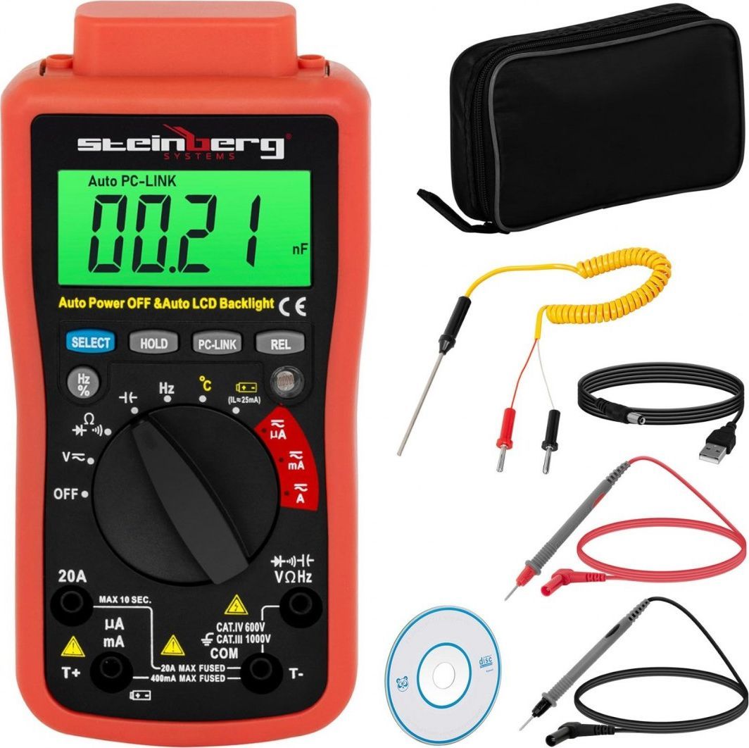 Steinberg Multimetr miernik cyfrowy prądu AC/DC z testerem baterii LCD ...