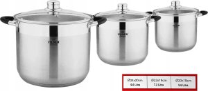Zilner ZESTAW 3 GARNKÓW STALOWYCH 4.1L 5.6L 7.2L STOCK POT ZILNER ZL ...